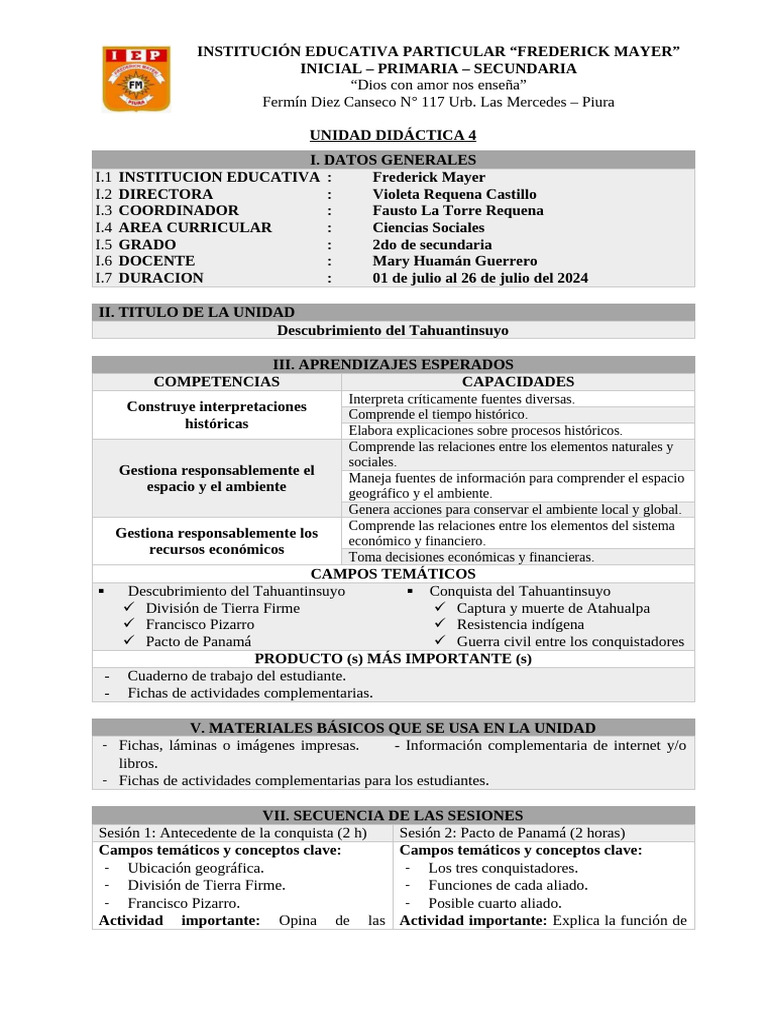 U4_2do-Descubrimiento del Tahuantinsuyo | PDF | Francisco Pizarro | Imperio Inca