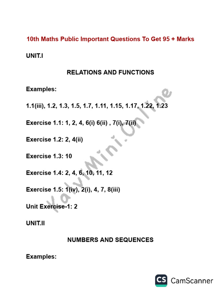 10th Maths Public Important Question To Get 95 Mark PDF Download | PDF