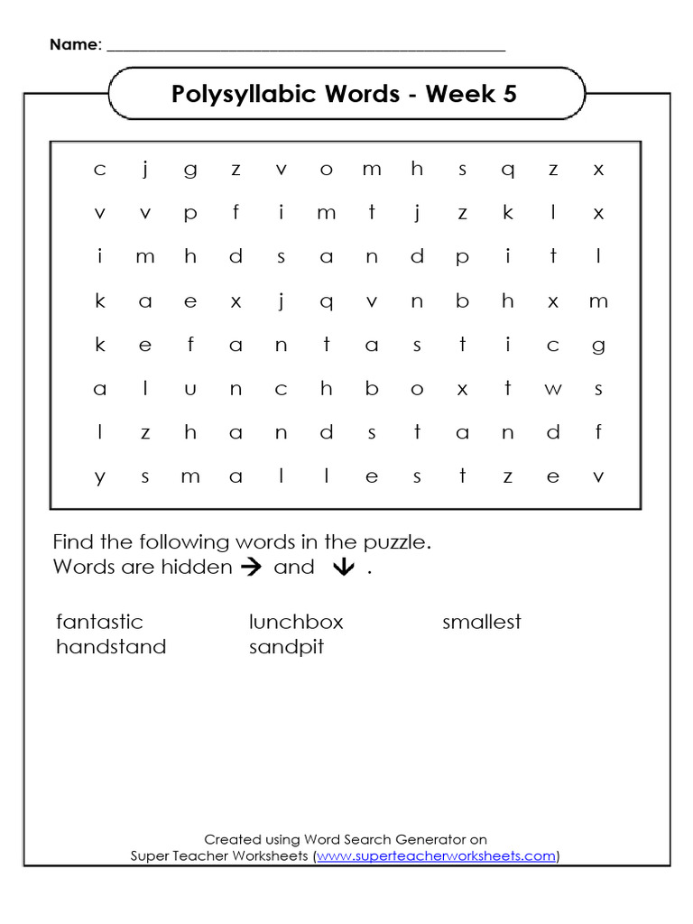 Polysyllabic Word Search Puzzle | PDF | Word Search | Puzzles