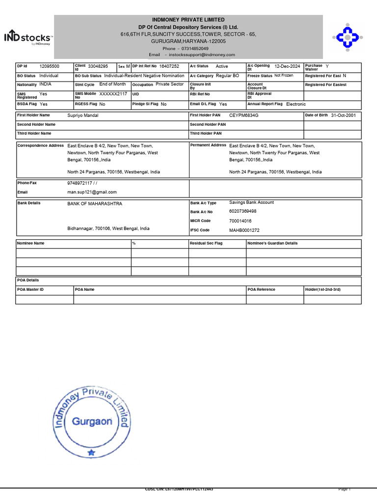 Indmoney Account and Nominee Details | PDF