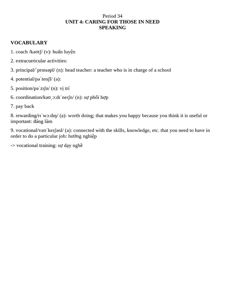 Unit 4 - Speaking - Vocab | PDF
