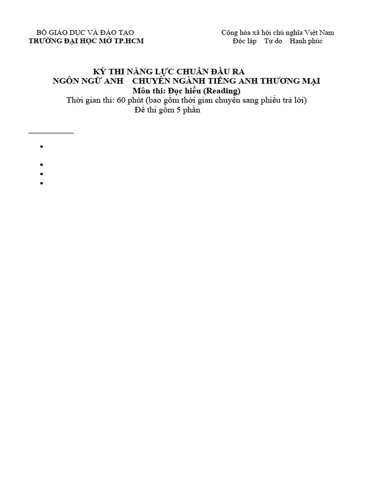 De Thi Doc Hieu T7-2022 | PDF | Performance Appraisal | Employment