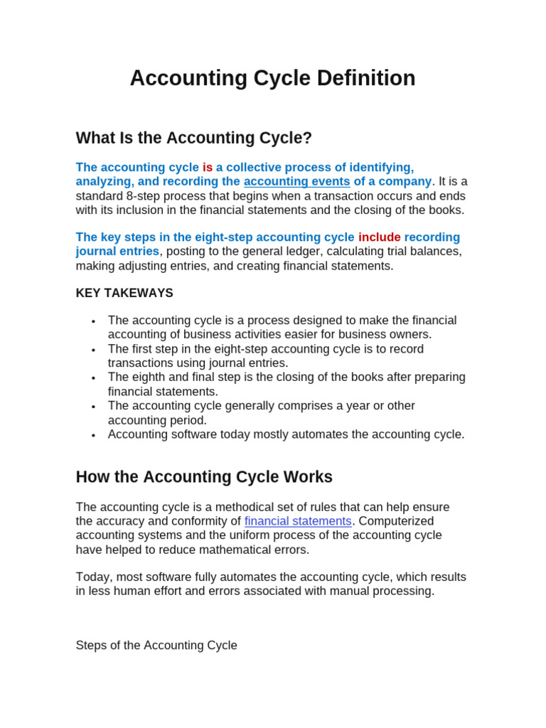 Accounting Cycle Definition | PDF | Debits And Credits | Business Economics