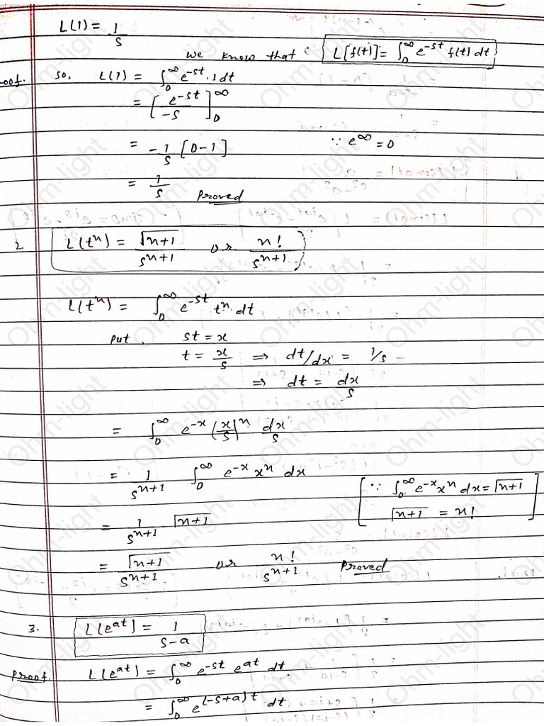 Laplace Transform Mathematics Formulas Proof by Ohm-Light | PDF