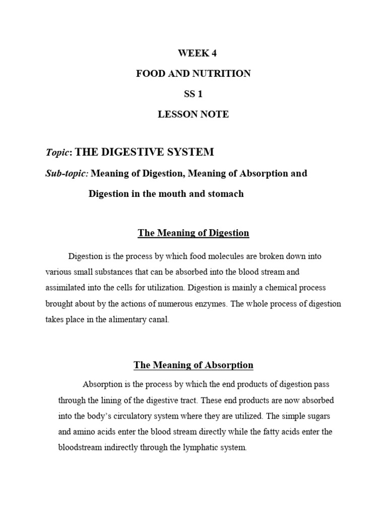 Food & Nutrition SS 1 Lesson Note Week 4 - 2ND Term 2022, 2023 | PDF ...