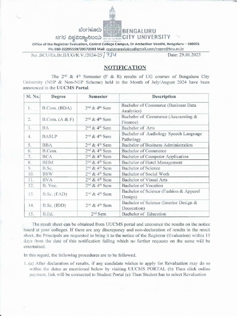 Notification For 2nd & 4th Semester UG Revaluation July-August-2024 ...