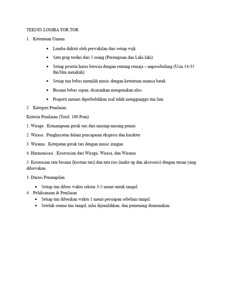 Teknis Lomba Tor Tor | PDF