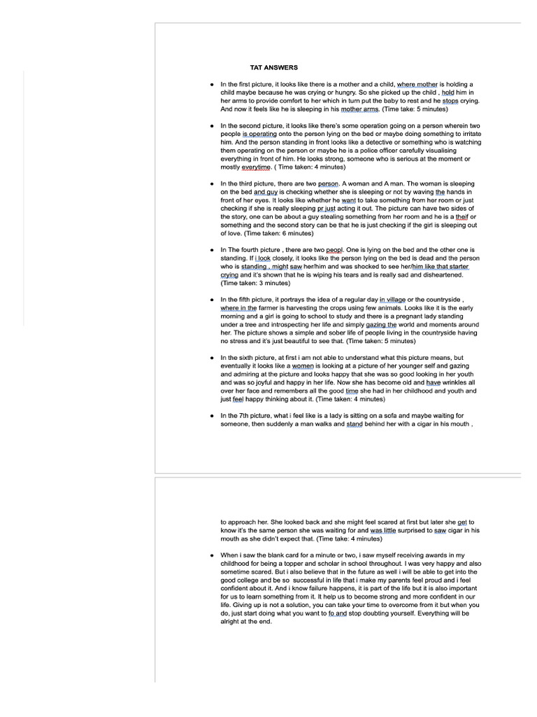 TAT Response Sheet | PDF