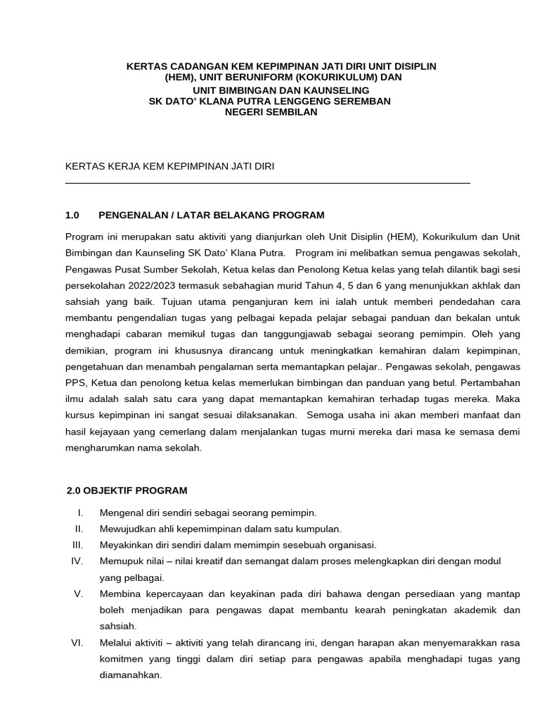 kertas kerja kepimpinan pusako-skdkp1 | PDF