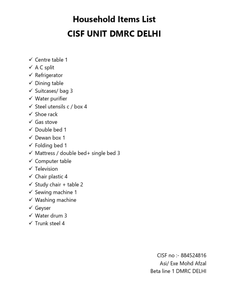 House Hold Item List | PDF