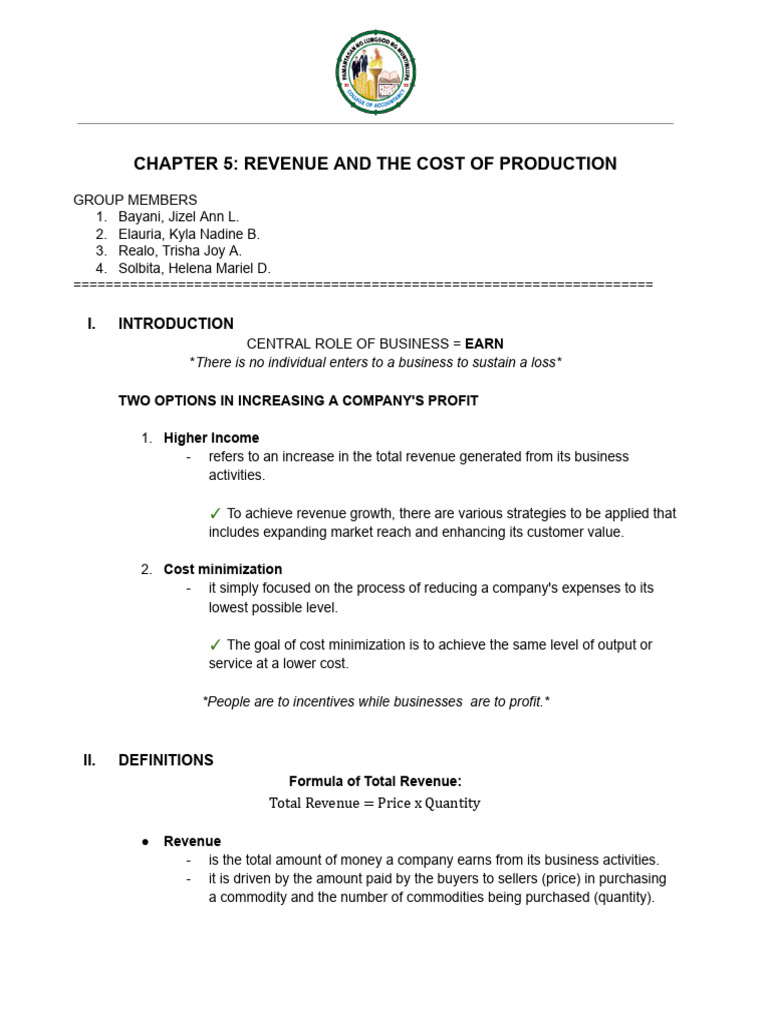 Chapter 5 - Revenue and The Cost of Production 1 | PDF | Average Cost ...