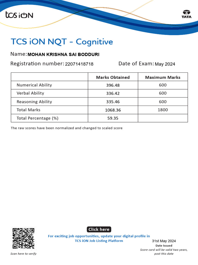 TCS iON NQT Scorecard May 2024 | PDF