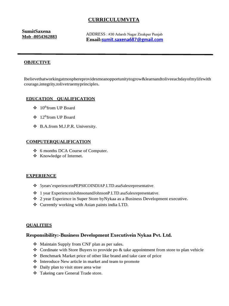 Sumit Saxena CV | PDF