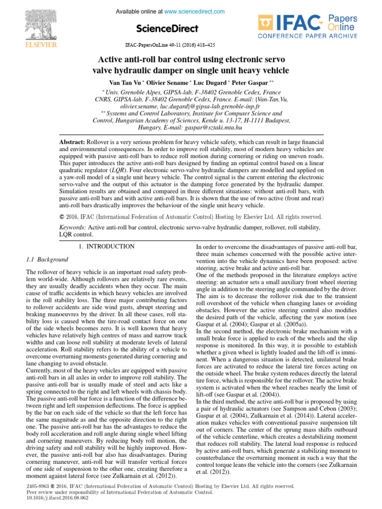 Active Anti-Roll Bar Control Research | PDF | Actuator | Automotive ...