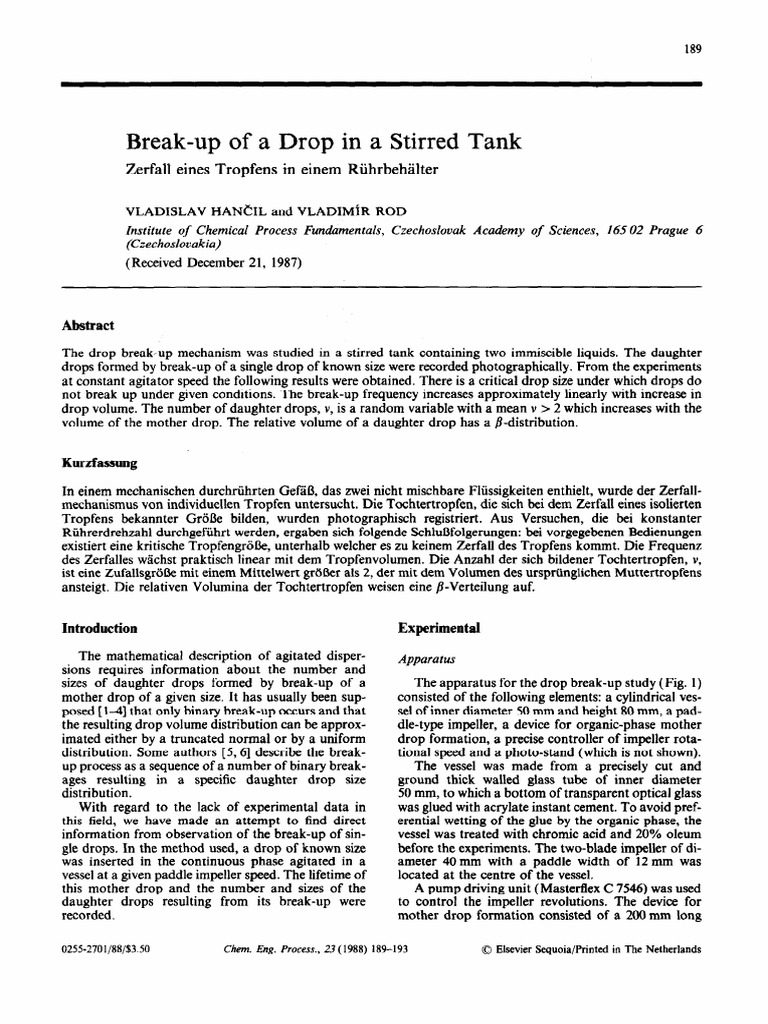Stirred-17 Break-Up of A Drop in A Stirred Tank | PDF