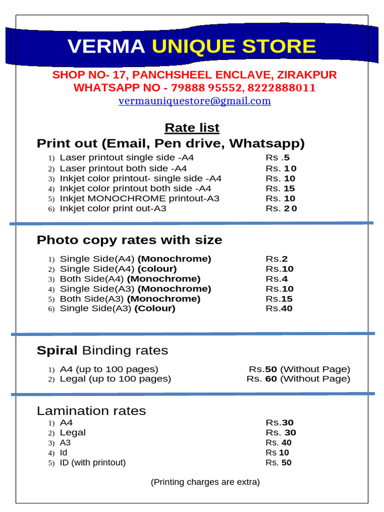 Printing and Photocopy Rates 2025 | PDF