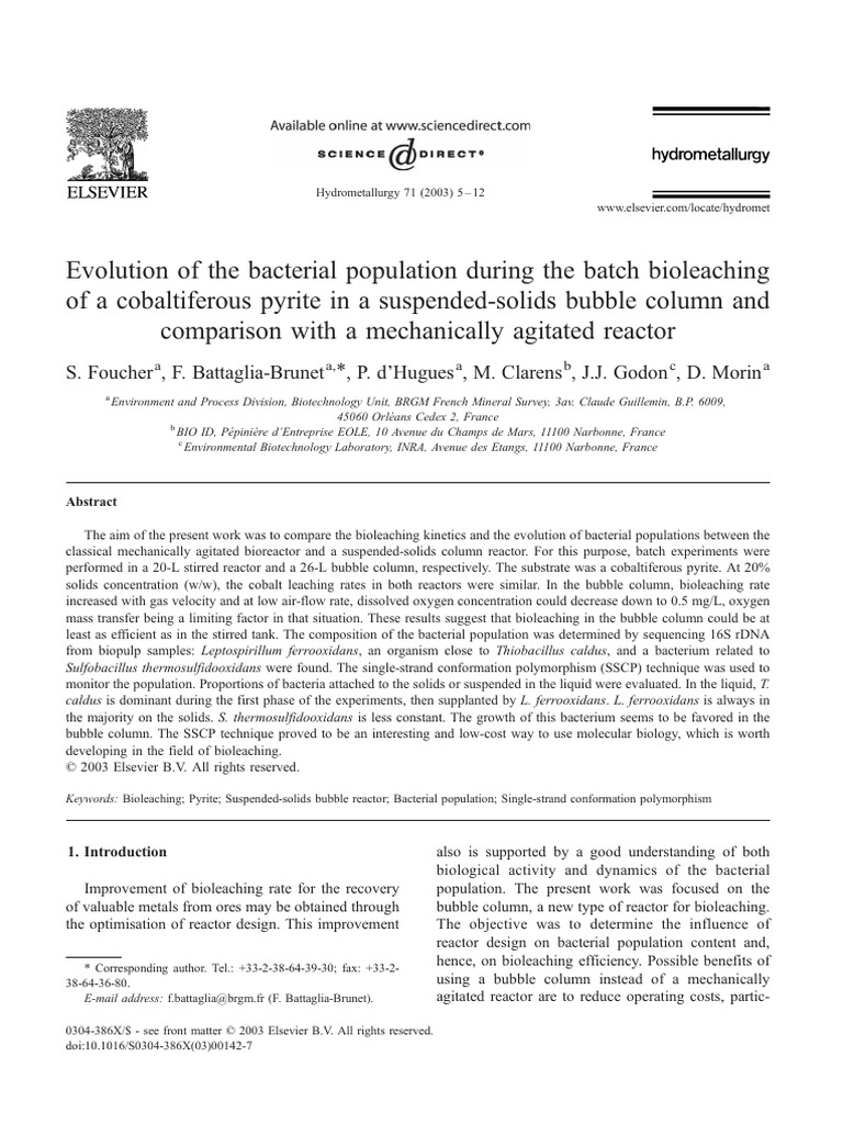 Bacterial Dynamics in Bioleaching Reactors | PDF | 16 S Ribosomal Rna ...