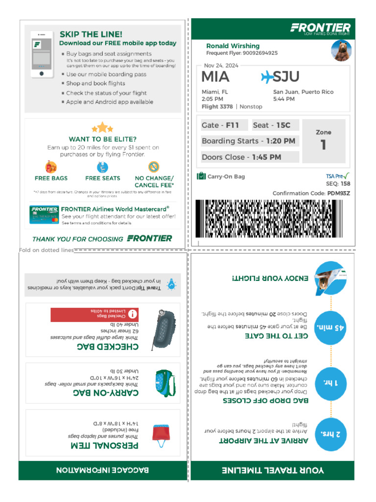 Boarding Pass - Frontier Airlines | PDF | Civil Aviation | Airlines