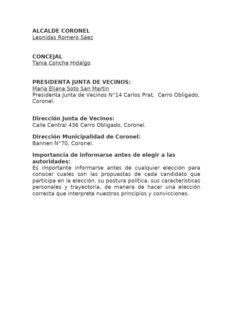 Alcalde, Concejal y Junta Vecinos 2 | PDF
