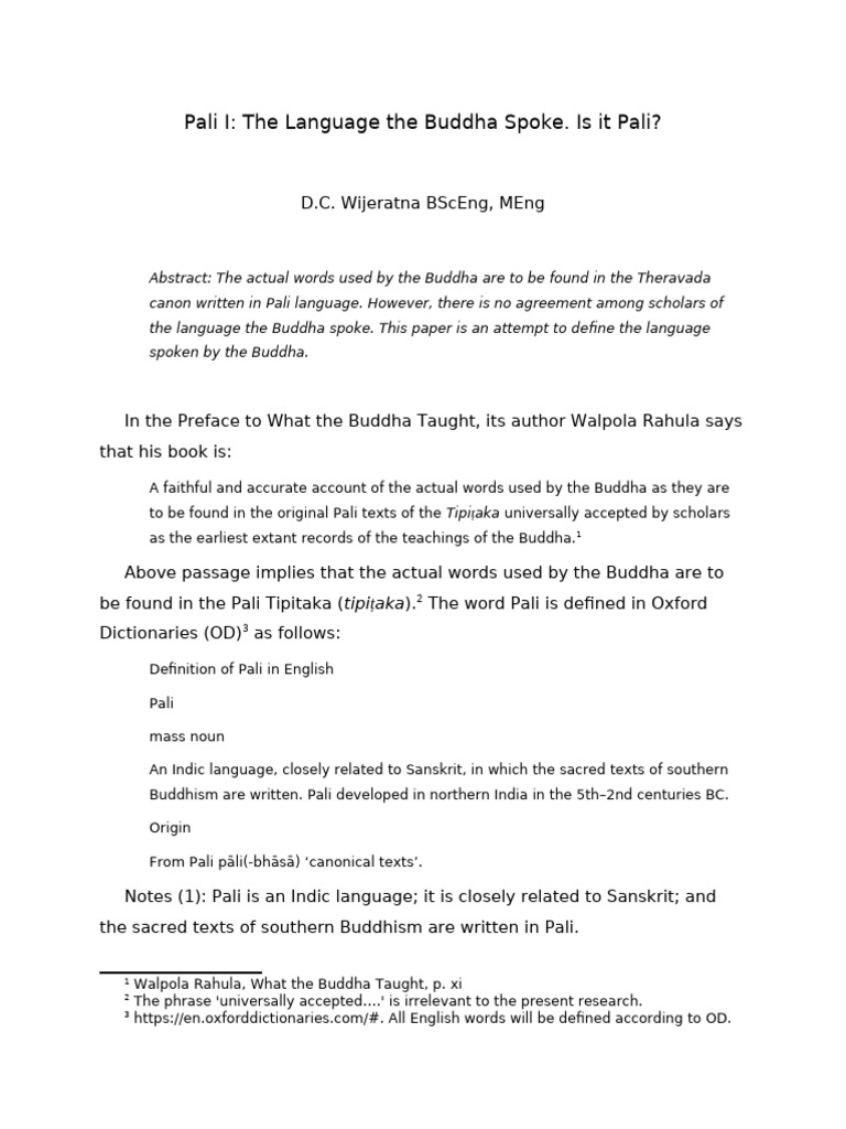 Pali I The Language The Buddha Spoke Is | PDF | Pali | Sanskrit