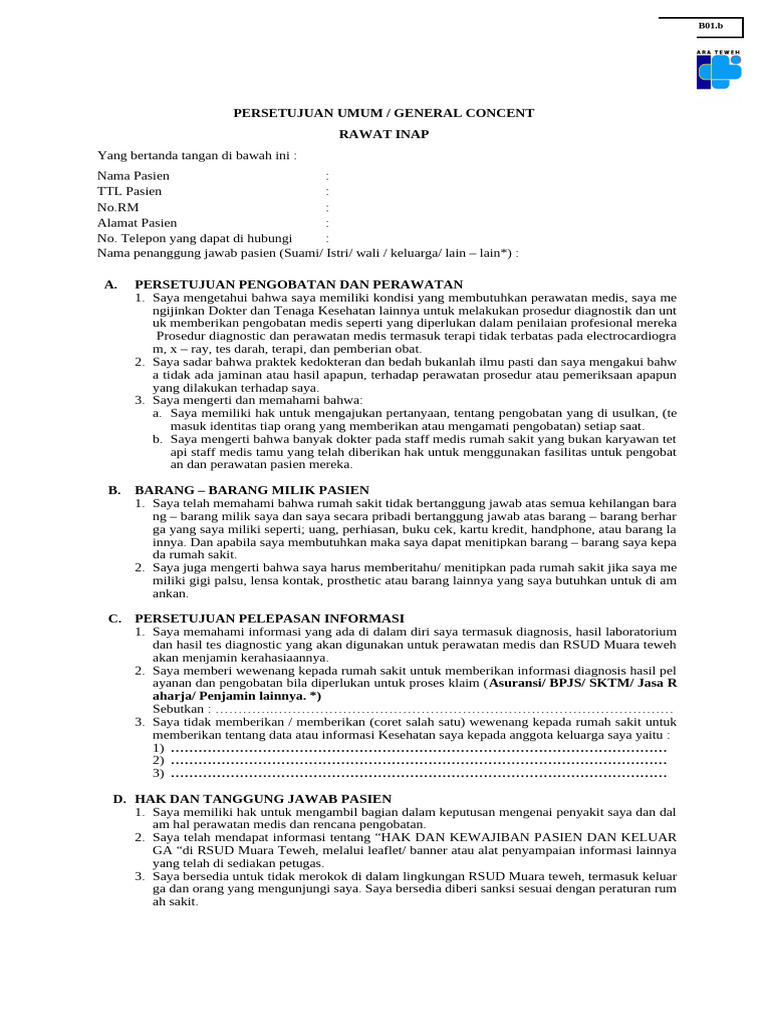 RM B01.b PERSETUJUAN UMUM GENERAL INFORMED RANAP | PDF