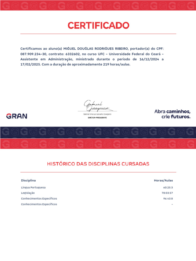 Certificado curso UFC - Assistente em Administração | PDF