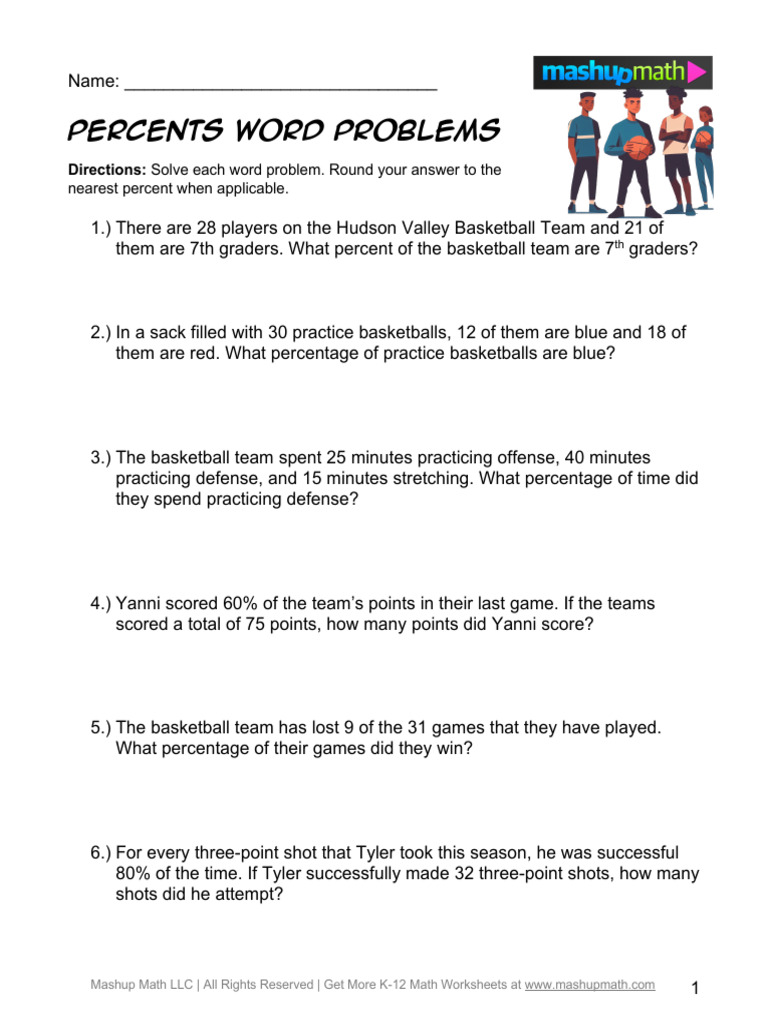 Percents Word Problems (A) | PDF