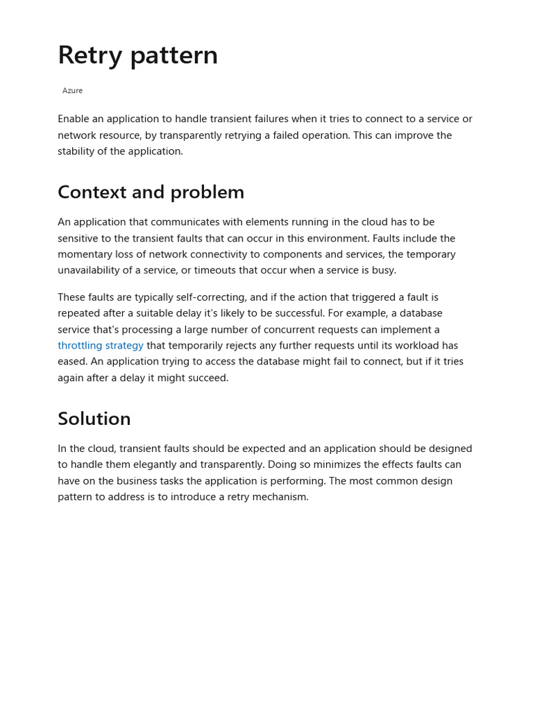 Retry Pattern - Azure Architecture Center - Microsoft Learn | PDF ...