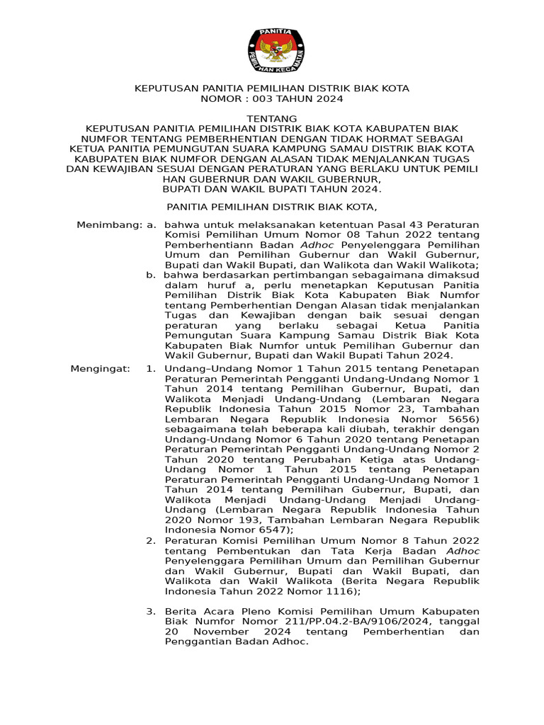 003 SK. Pemberhentian Ketua PPS Samau | PDF