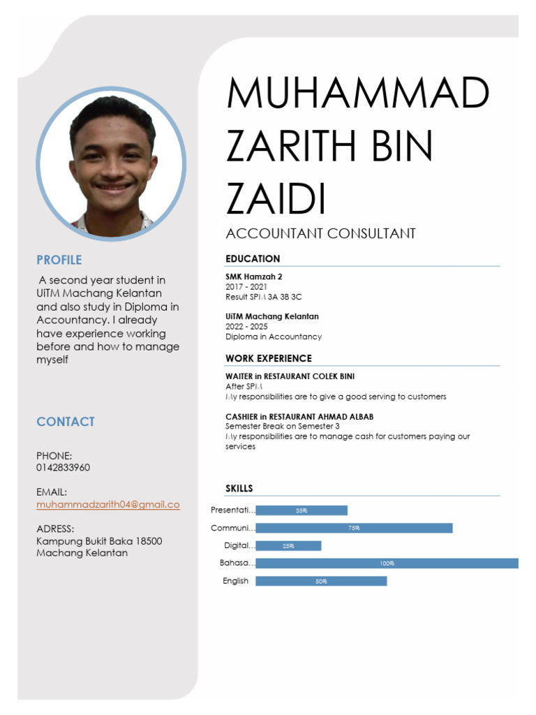 Muhammad Zarith: Accountancy Student Profile | PDF