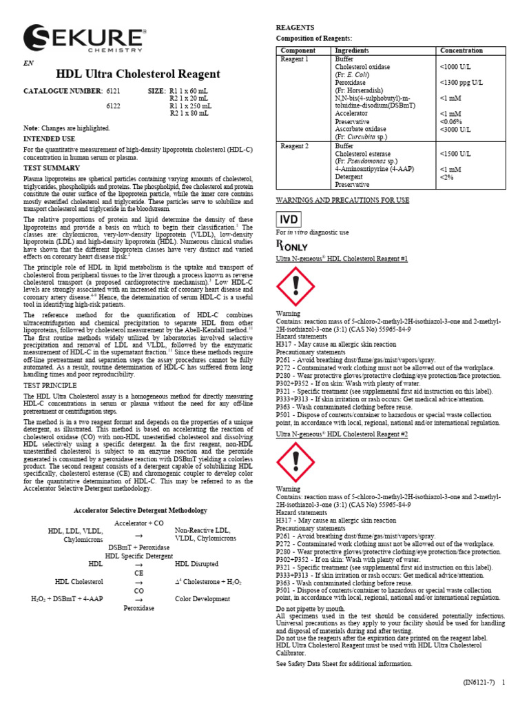HDL Ultra Cholesterol Reagent SEKURE | PDF | Coefficient Of Variation ...