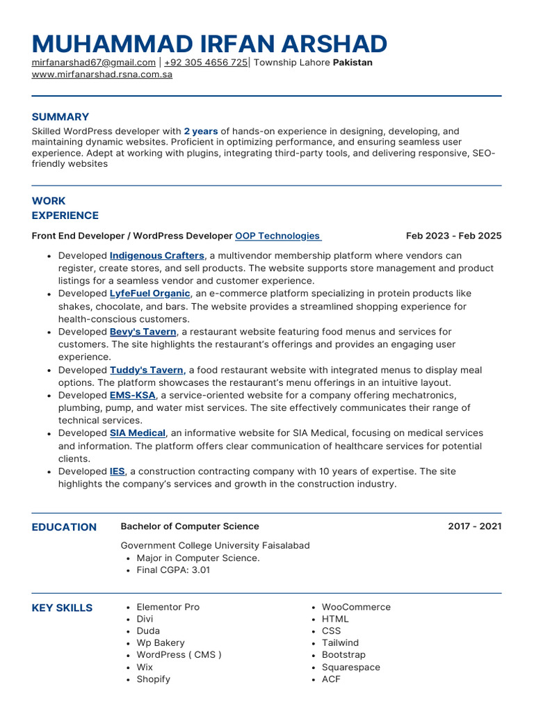 Muhammad Irfan Arsha - Resume | PDF | Word Press | Software