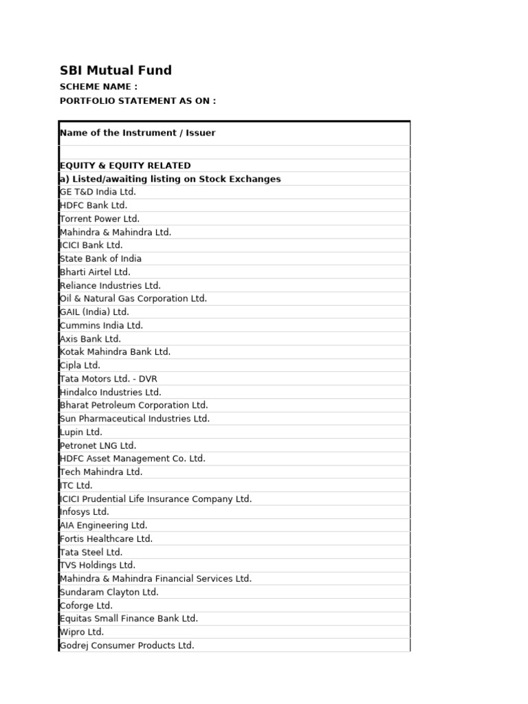 SBI Long Term Equity Fund Scheme MONTHLY PORTFOLIO - MAY 2024 | PDF ...