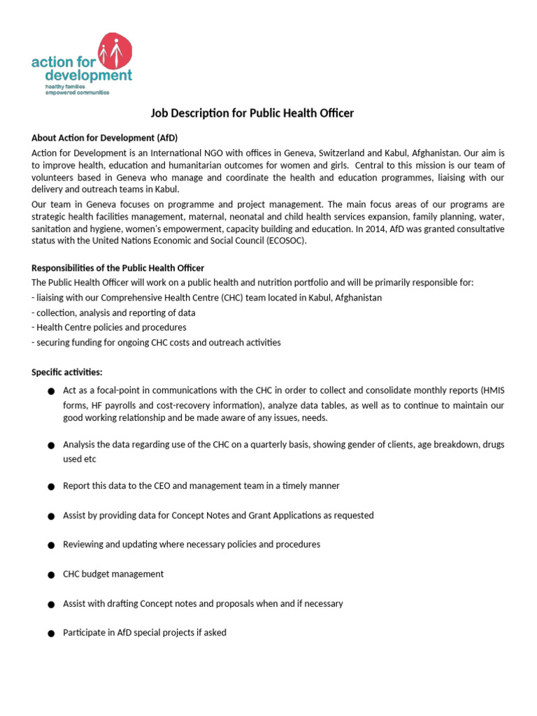 Public Health Officer Job Description | PDF | Public Health