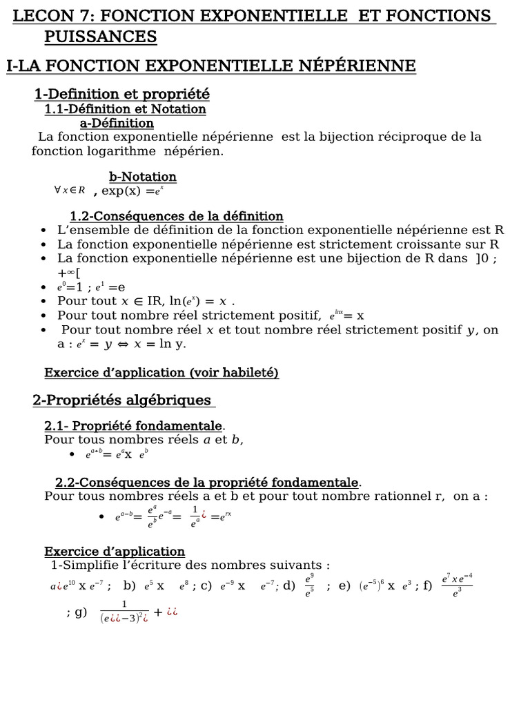 Fonction Exponentielle et Dérivées | PDF | Fonction exponentielle ...