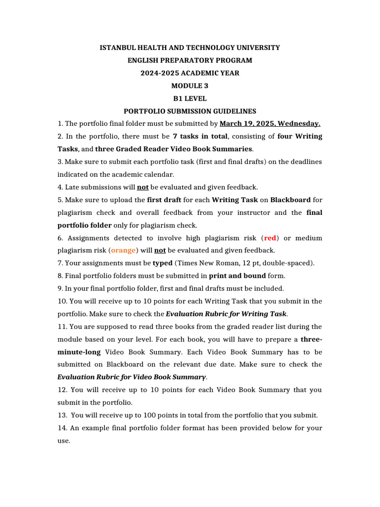 B1 PORTFOLIO SUBMISSION GUIDELINES-new | PDF | Plagiarism