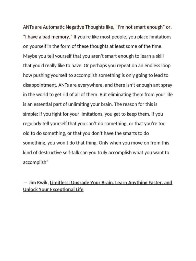 ANTs are Automatic Negative Thoughts like | PDF