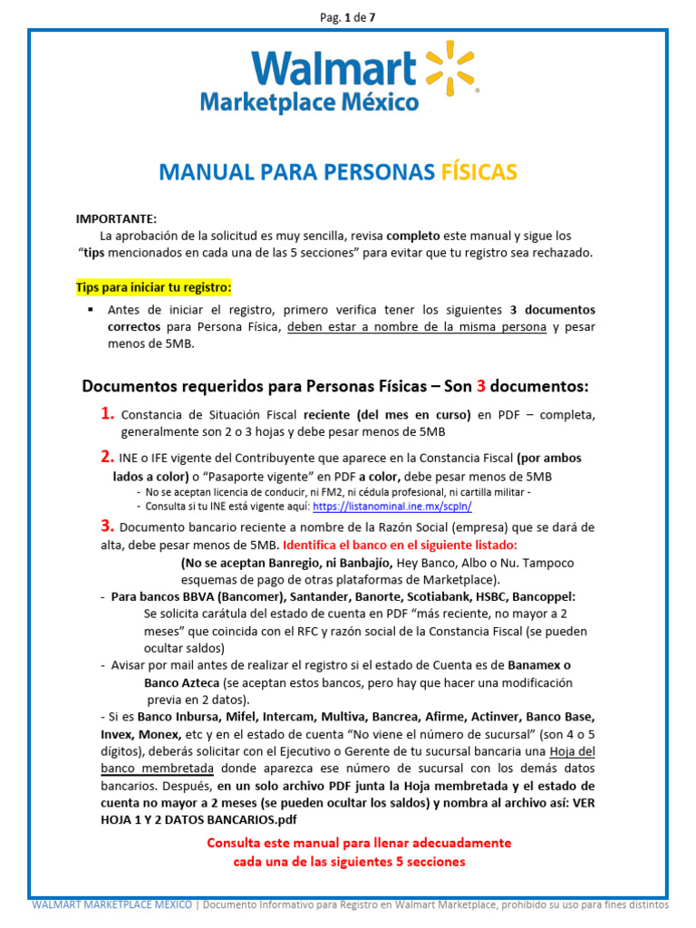 Registro En Walmart Marketplace México Pdf Walmart Bancos