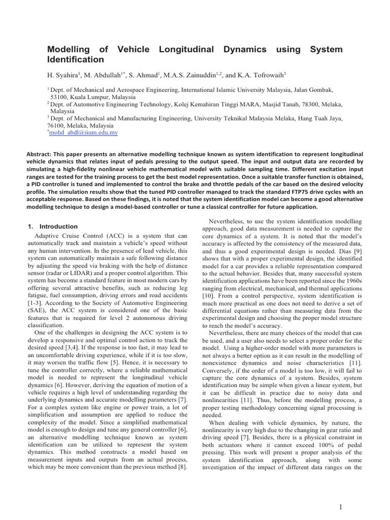 Modelling_of_vehicle_longitudinal_dynamics_using_system_identification | PDF | Control Theory ...