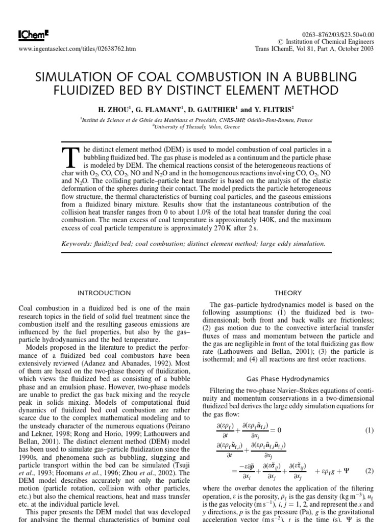 Simulation of Coal Combustion in A Bubbling Fluidized Bed by Distinct Element Method | PDF ...