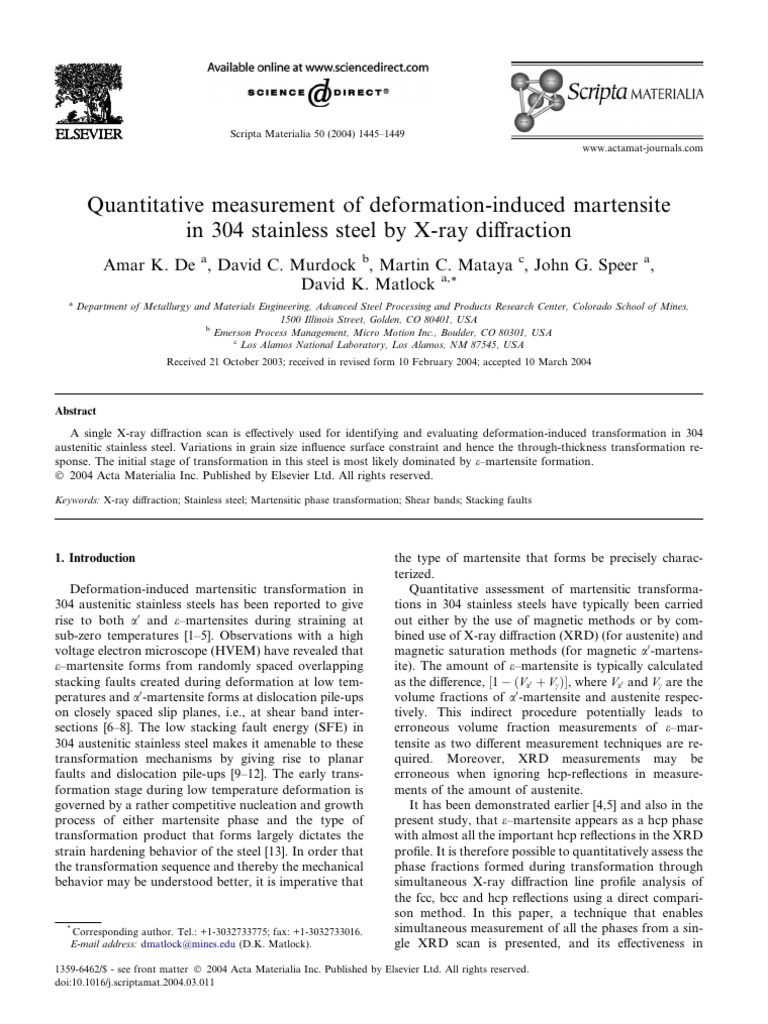 Quantitaive Measurement of Deformation-Induced Martensite | PDF | Steel ...