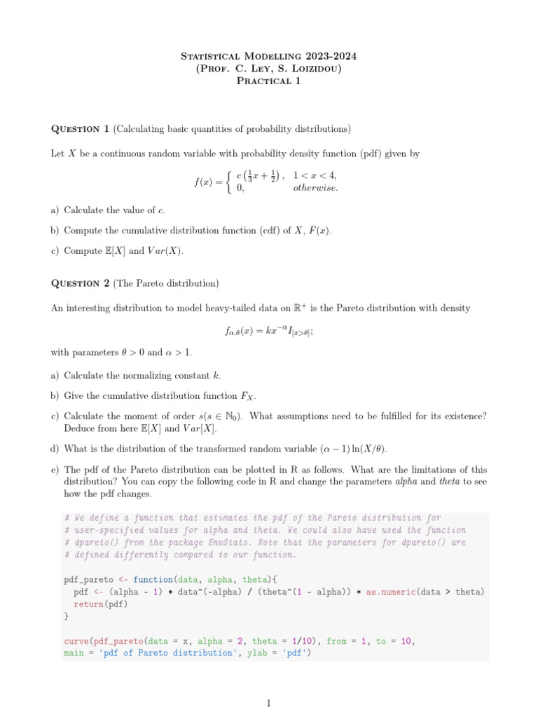Practical 1 | PDF | Probability Density Function | Probability