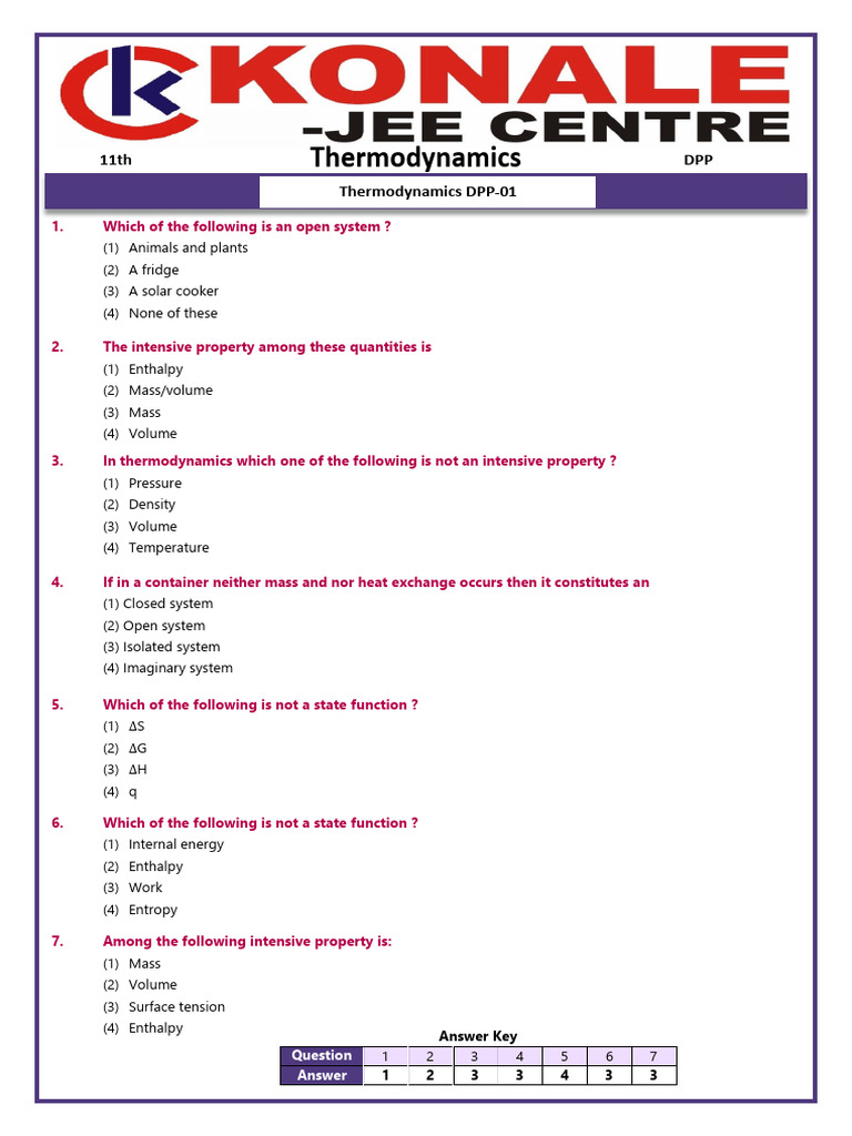 Thermodynamics Quiz for Students | PDF | Enthalpy | Entropy