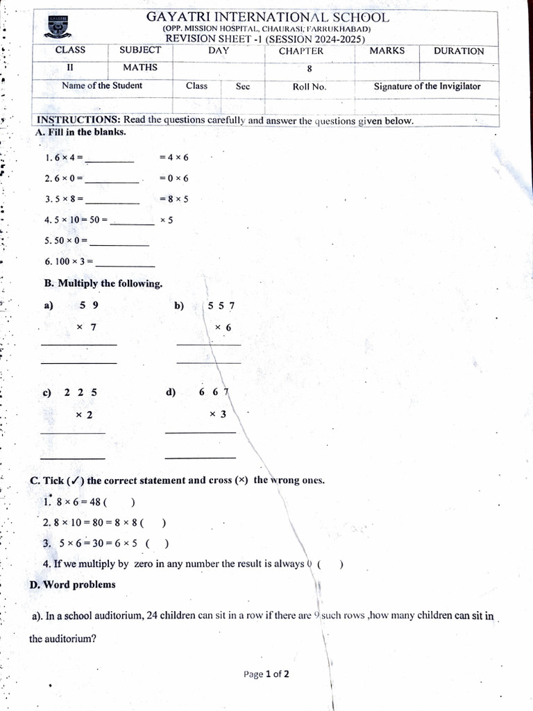 Maths Rev. Sheet 1 and 2 | PDF | Units Of Measurement