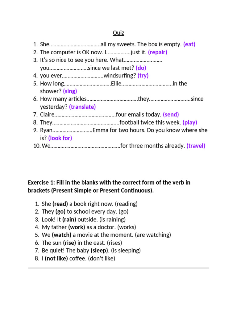 Quiz (Present Perfect or Present Perfect Continuous) | PDF