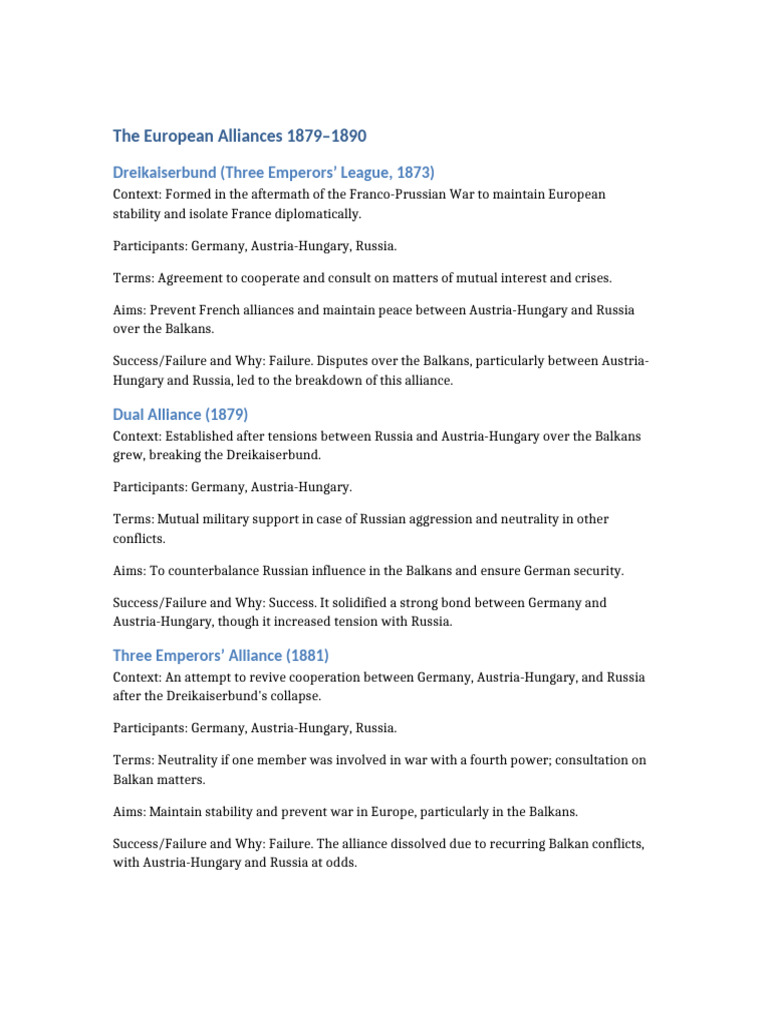 European Alliances 1879-1890 Overview | PDF | German Empire | Austria ...