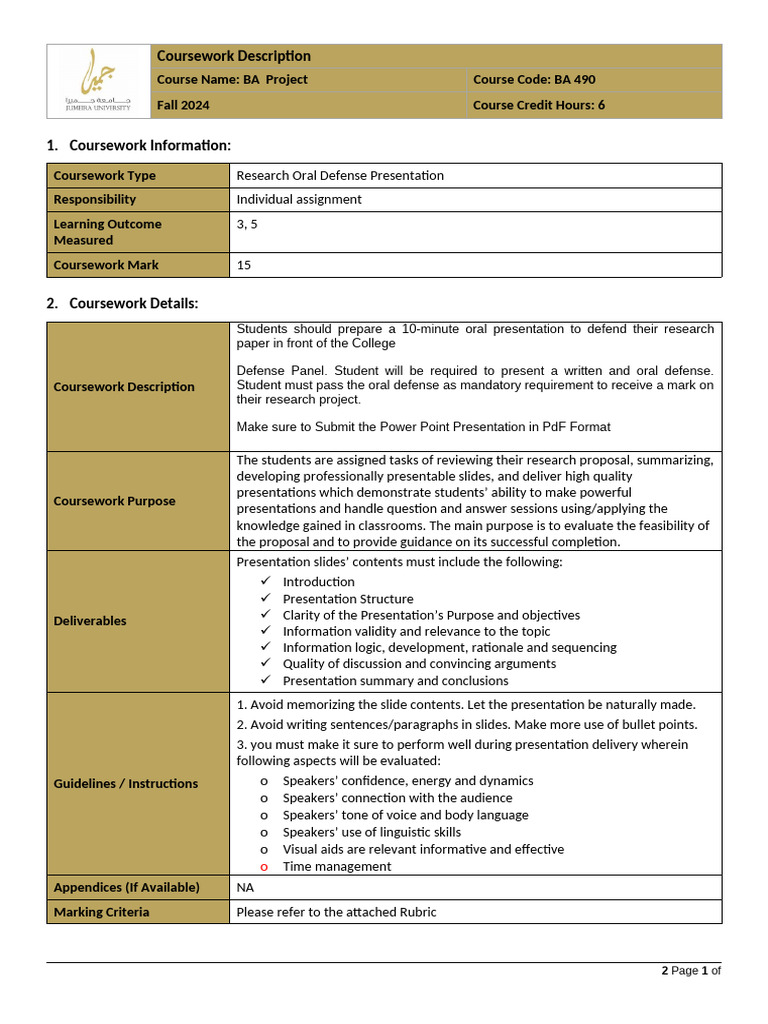 BA 490 Oral Defense Presentation Guide | PDF | Learning | Human ...