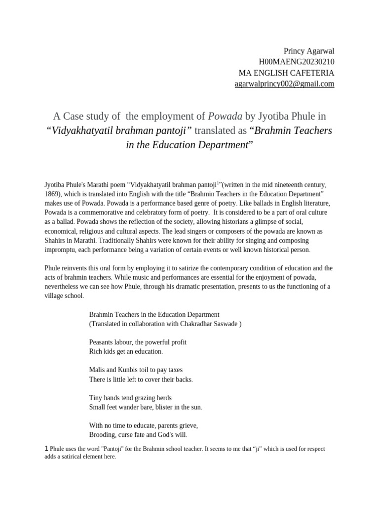 Phule's Powada: Education and Caste Critique | PDF | Dalit
