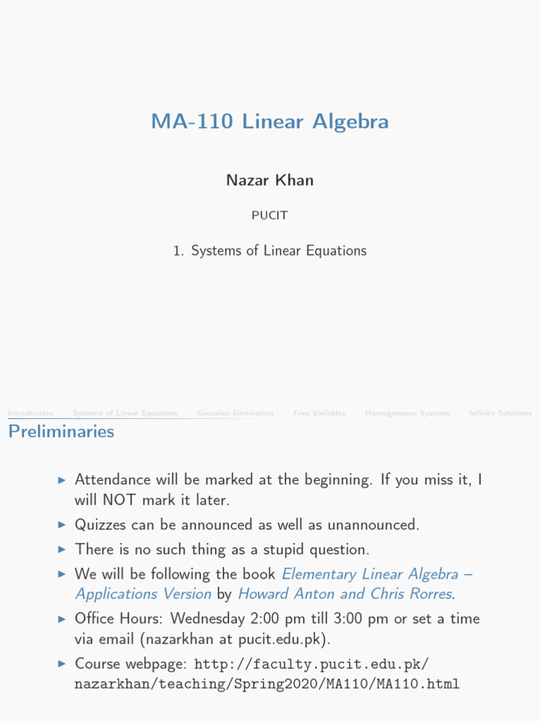 Lecture1 Systems of Linear Equations | PDF | System Of Linear Equations | Mathematics