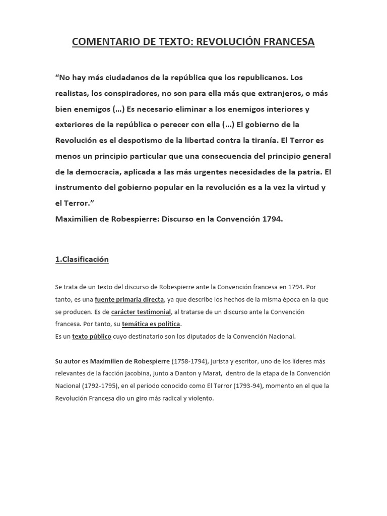 Comentario de Texto - Revolución Francesa | PDF | Maximilien ...